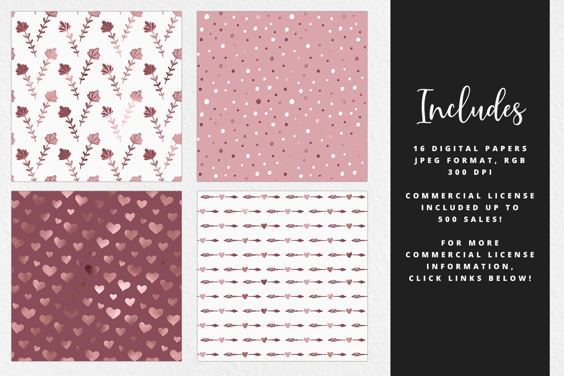 Valentine's Day Rose Gold Digital Paper, Gold Foil, Valentine, Hearts ...