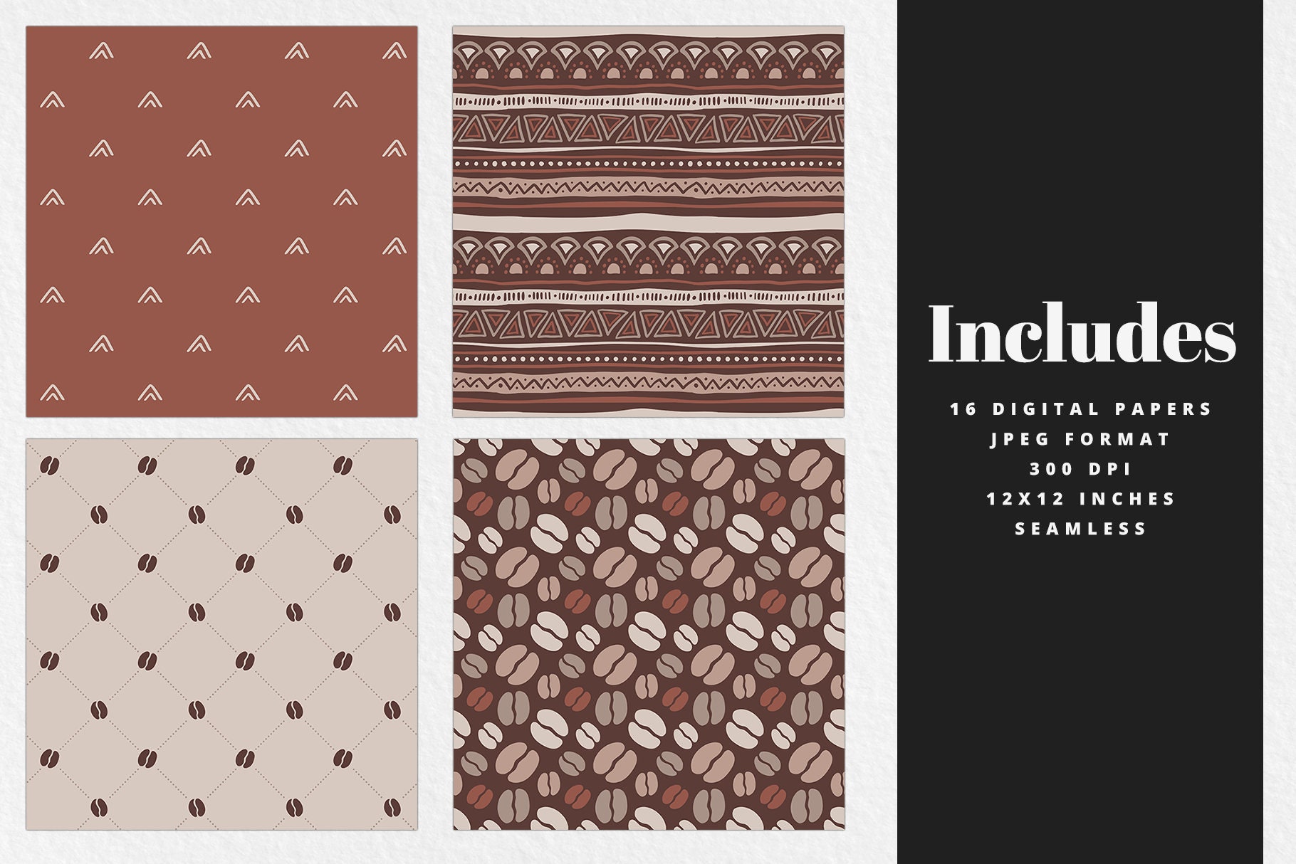 Coffee Digital Paper Set Seamless Textures Cafe Patterns | Etsy