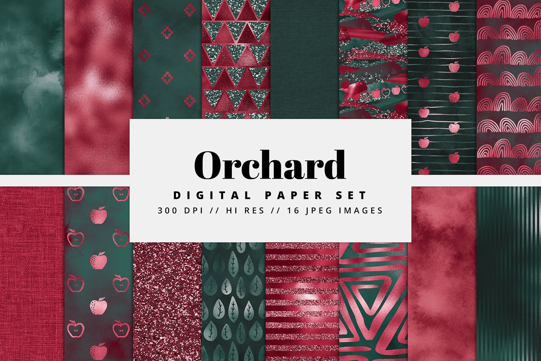 Orchard Apple Digital Paper Set, Foil, Seamless Textures, Apple ...