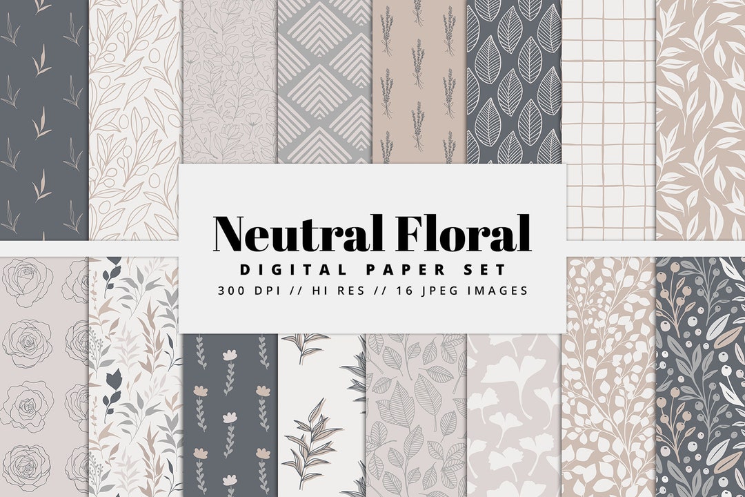 Neutral Floral Digital Paper Set, Seamless Textures, Flower Patterns ...