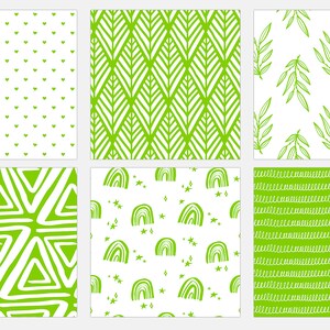 Green and White Digital Paper, Hand Drawn, Floral, Geometric, Printable ...