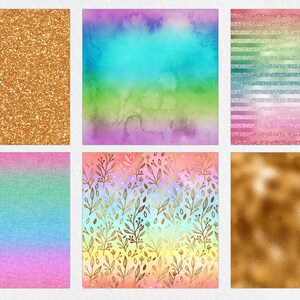 Rainbow Gold Digital Paper, Seamless Patterns, Pastel Digital Paper ...