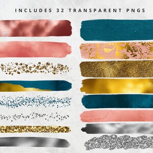 Blue and Pink Brush Strokes, Paint Strokes, Gold Foil Brush Strokes ...