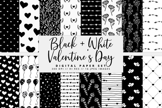 Black & White Valentine's Day Digital Paper Valentine | Etsy