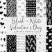 Black & White Valentine's Day Digital Paper, Valentine, Hearts, Floral ...