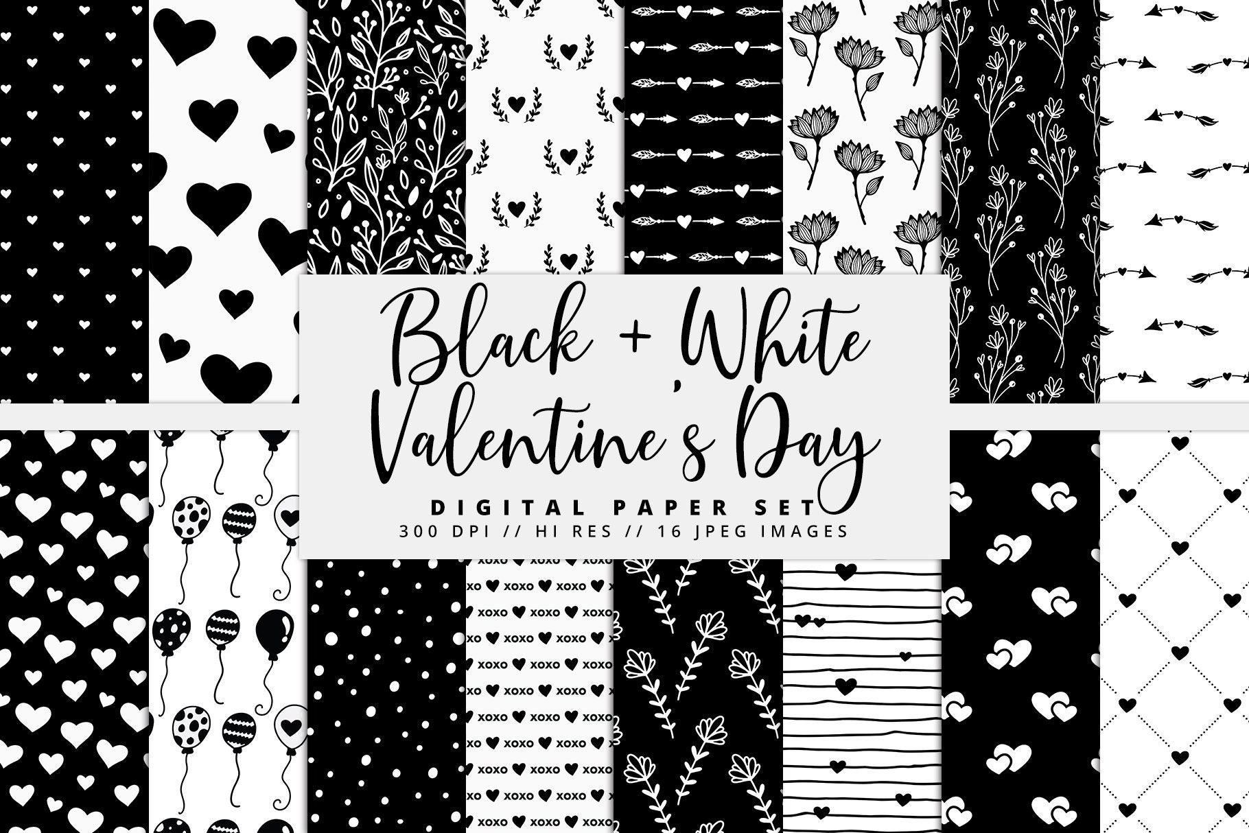 Black & White Valentine's Day Digital Paper Valentine | Etsy