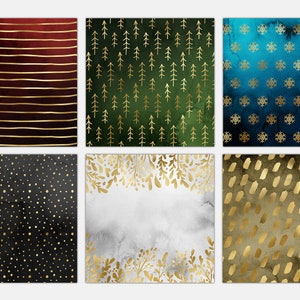 Christmas Gold Foil Watercolor Digital Paper, Holiday Digital Paper ...