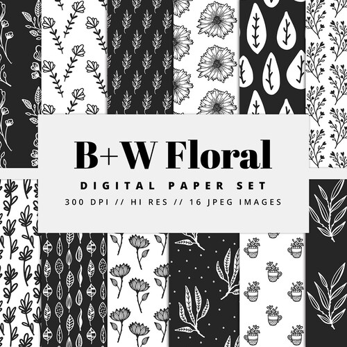 Black and White Digital Paper Seamless Patterns Printable - Etsy