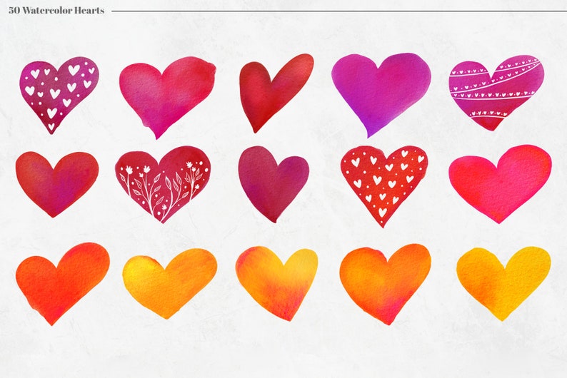Watercolor Hearts Clip Art, Rainbow Hearts, Valentine Clip Art ...