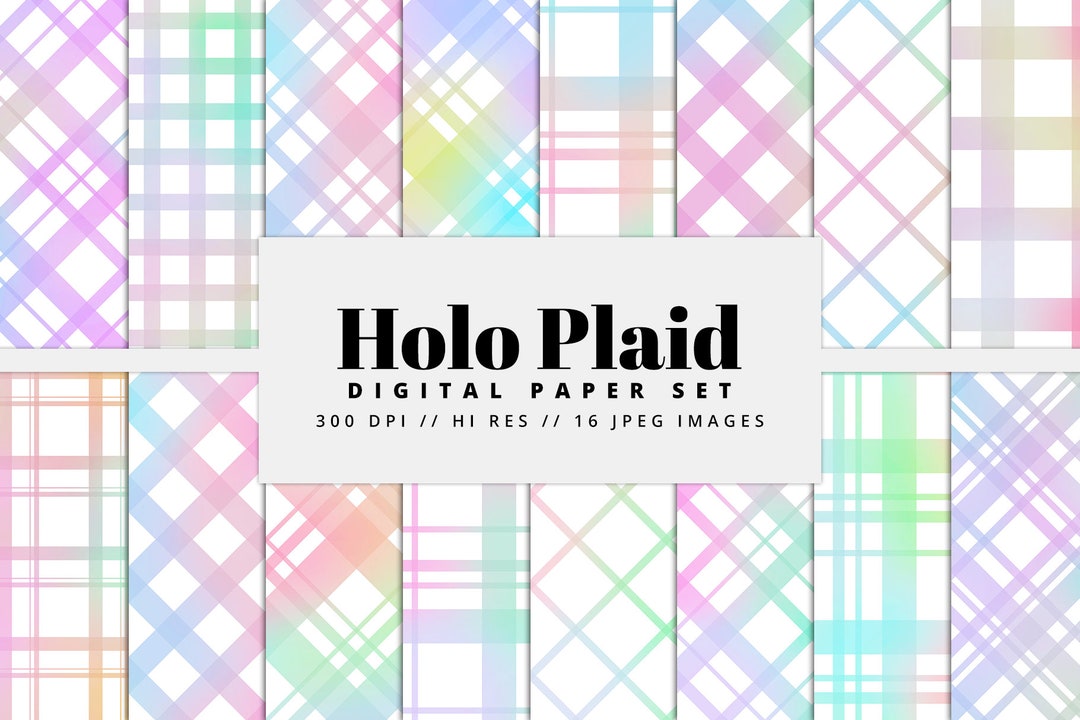 Holo Plaid Digital Paper, Buffalo Plaid Patterns, Holographic Patterns ...