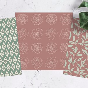 Berry and Mint Digital Paper Set, Seamless Textures, Floral Patterns ...