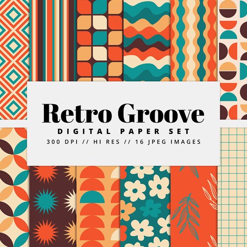 Retro Digital Paper Set Seamless Textures 70s Patterns - Etsy