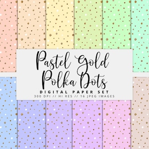 Pastel Gold Foil Polka Dots Digital Paper, Pastel Backgrounds, Gold ...