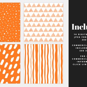 Orange and White Digital Paper, Hand Drawn, Floral, Geometric ...