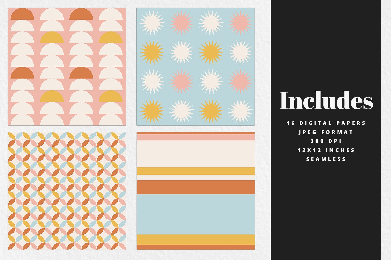 Retro Digital Paper Set Seamless Textures 70s Patterns - Etsy