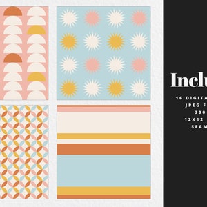 Retro Digital Paper Set, Seamless Textures, 70s Patterns, Vintage ...