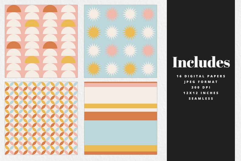 Retro Digital Paper Set Seamless Textures 70s Patterns - Etsy