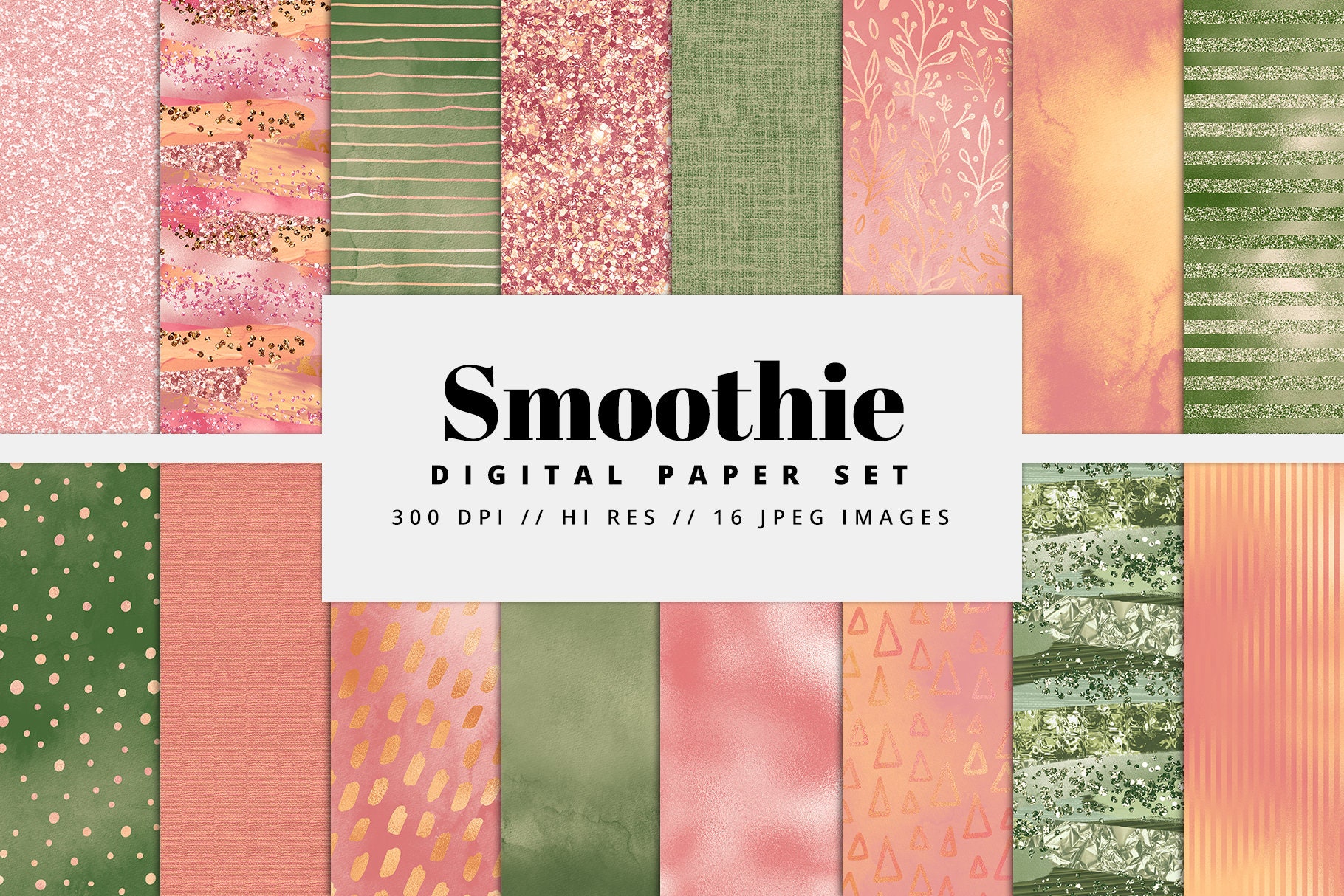 Peach and Green Foil Digital Paper Seamless Textures Digital - Etsy