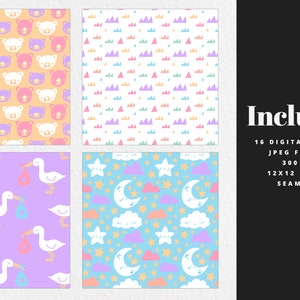Nursery Digital Paper Set, Seamless Textures, Pastel Paper, Baby ...