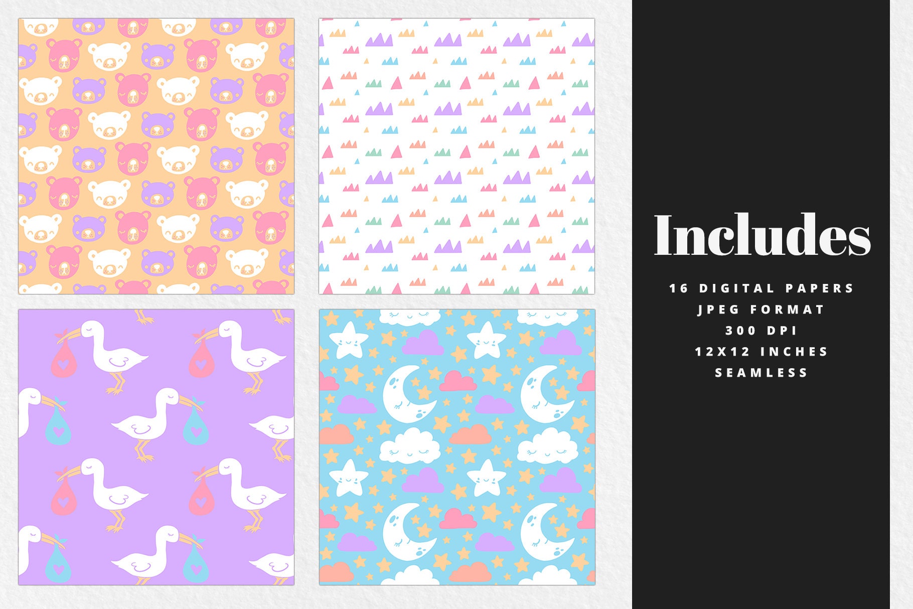 Nursery Digital Paper Set Seamless Textures Pastel Paper | Etsy