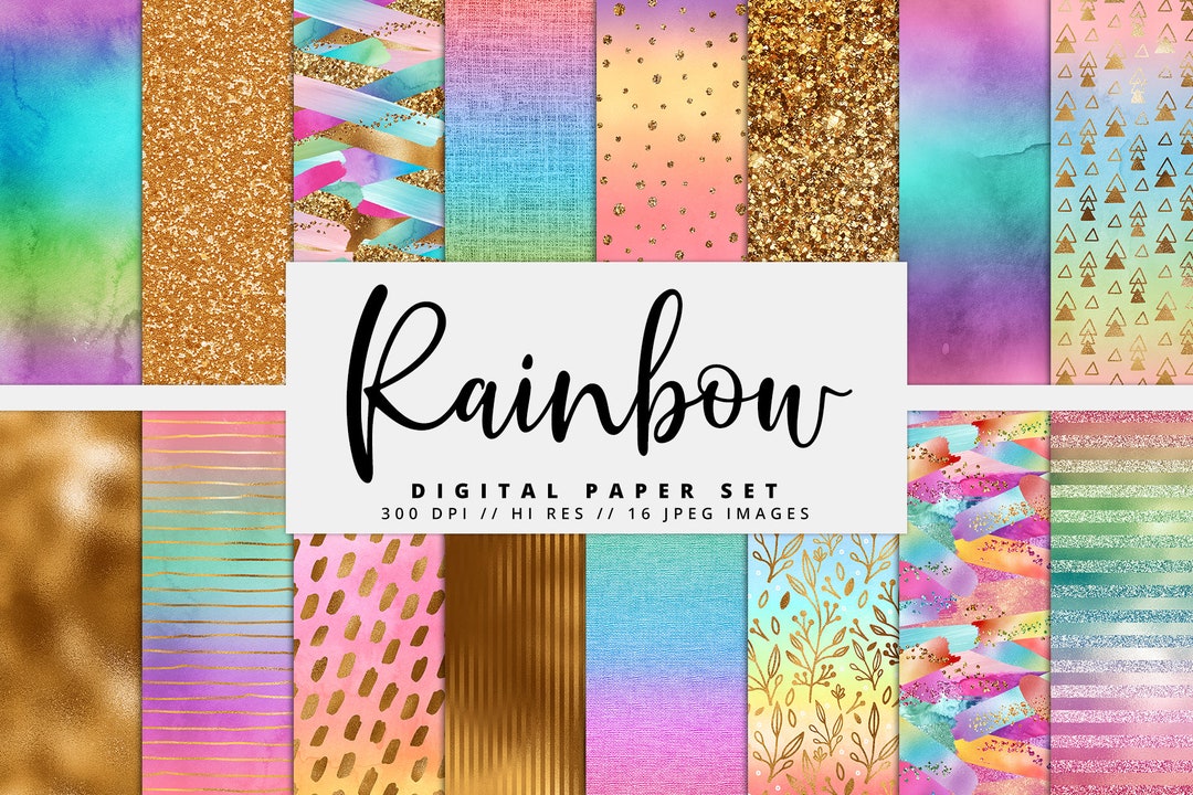 Rainbow Gold Digital Paper, Seamless Patterns, Pastel Digital Paper ...