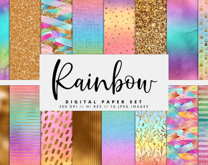 Rainbow Gold Digital Paper Seamless Patterns Pastel Digital - Etsy