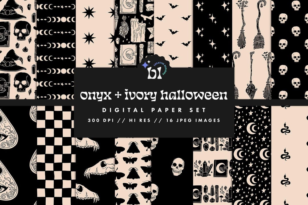 Black and White Halloween Digital Paper, Gothic Backgrounds, Witch ...