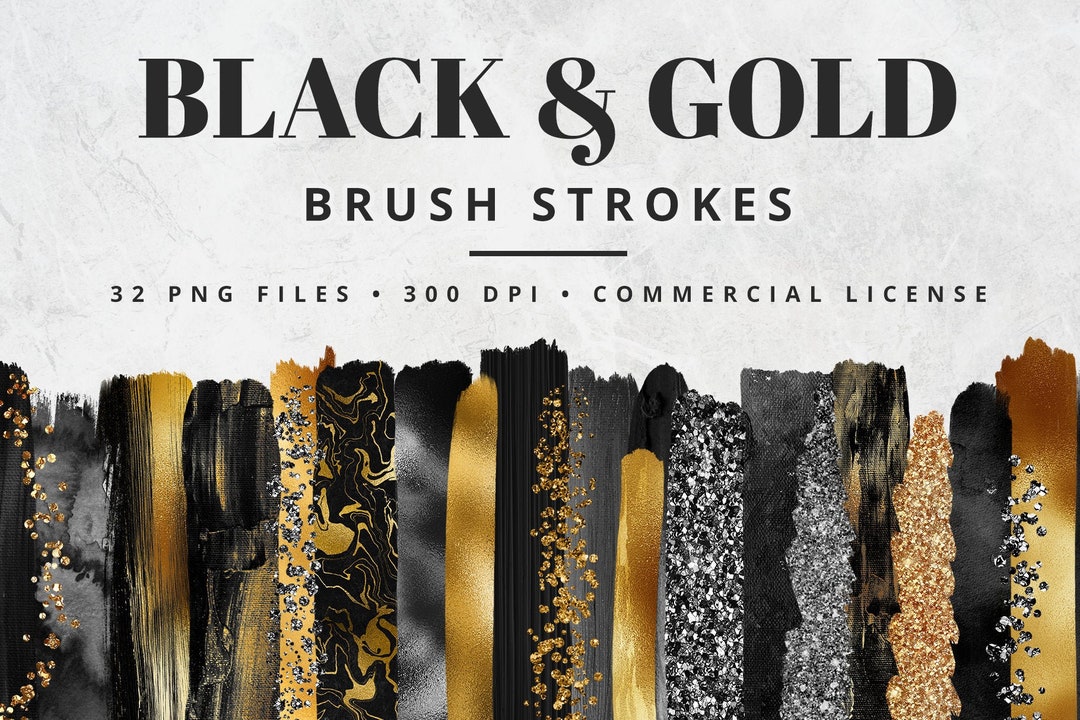 Black and Gold Brush Strokes Clipart, Paint Strokes, PNG, Gold Foil ...
