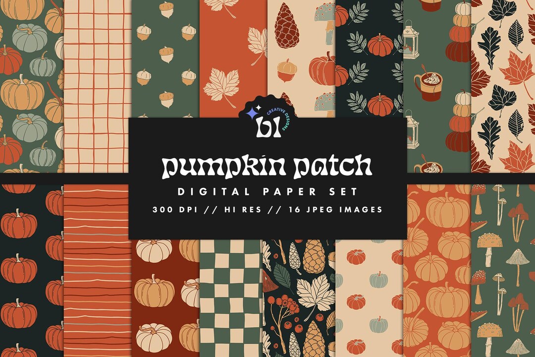 Pumpkin Digital Paper, Fall Seamless Textures, Autumn Plaid Patterns ...