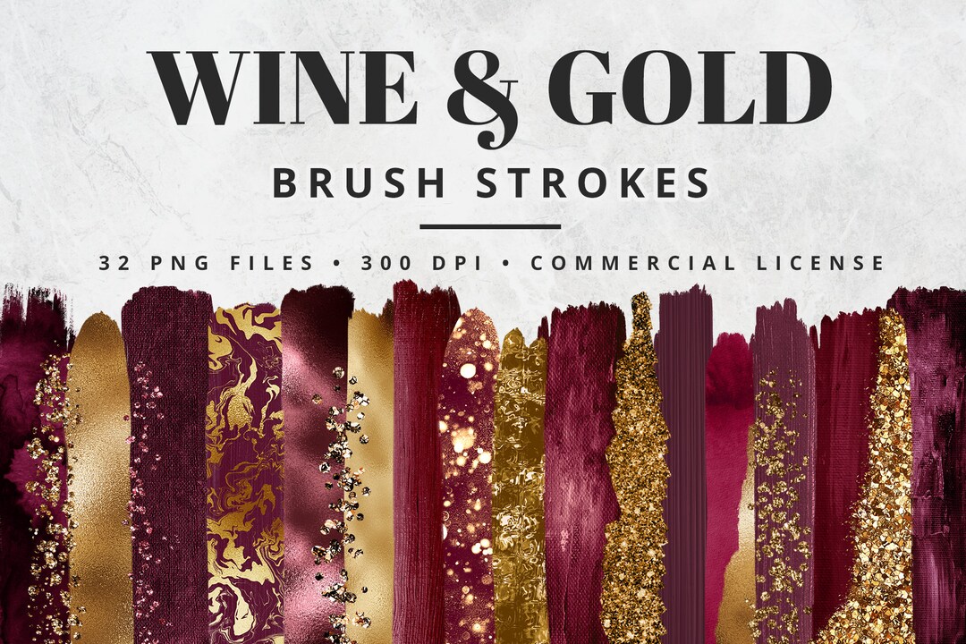 Wine and Gold Brush Strokes Clipart, Paint Strokes, PNG, Gold Foil ...