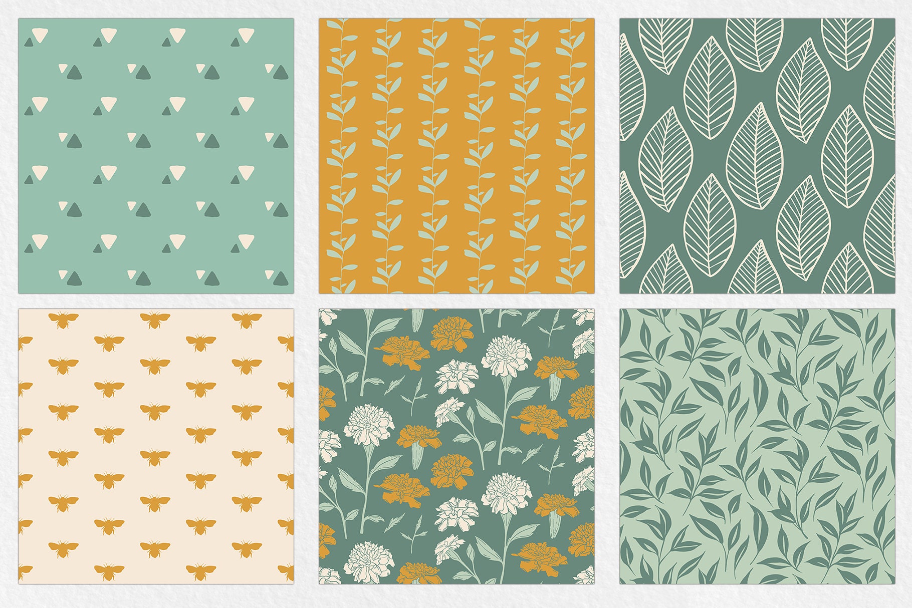 Eucalyptus & Gold Digital Paper Set Seamless Textures Floral - Etsy