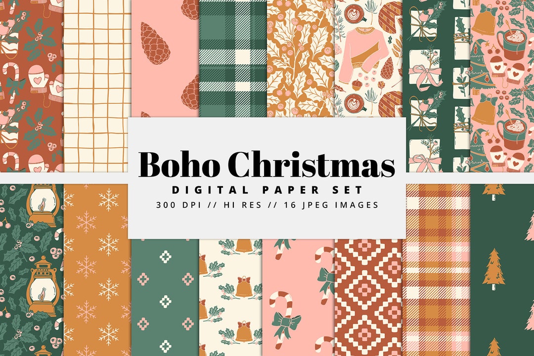 Boho Christmas Seamless Digital Paper Set, Seamless Background Textures ...