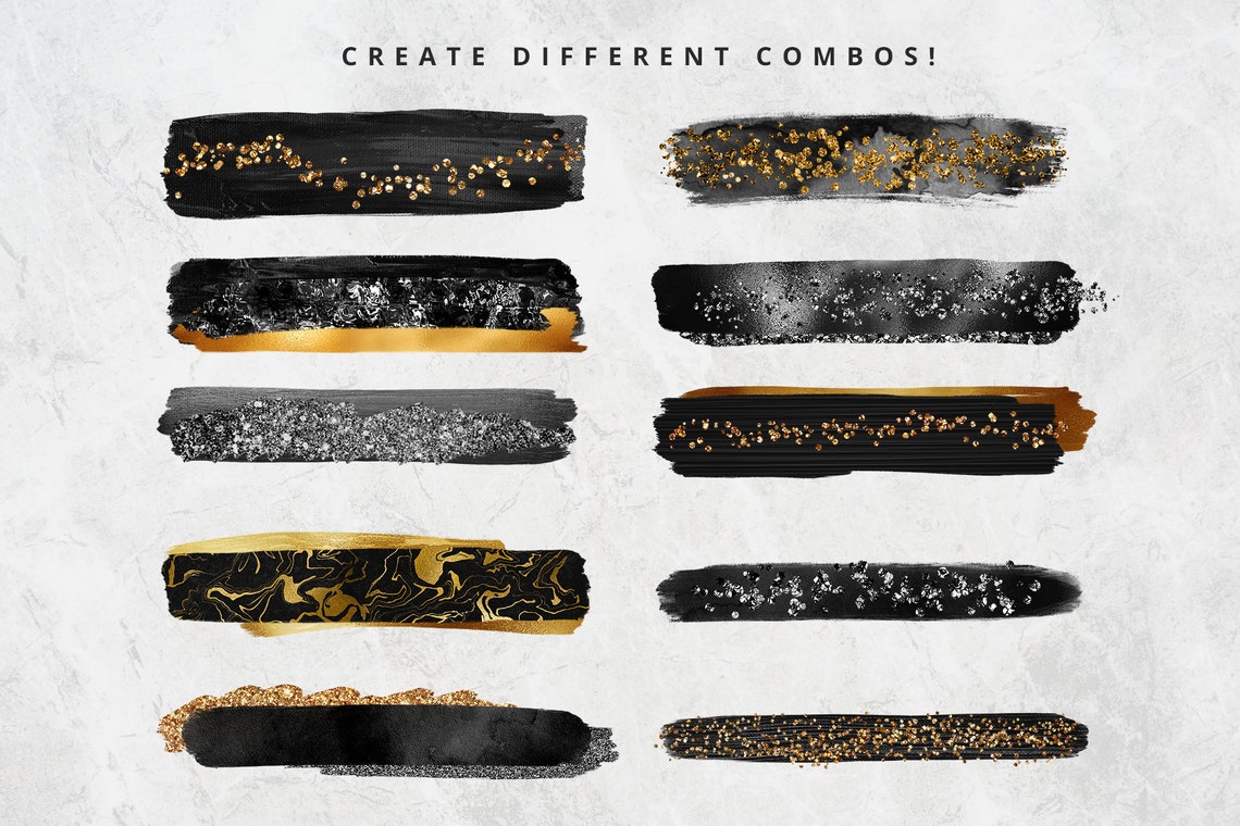 Black and Gold Brush Strokes Clipart Paint Strokes PNG Gold - Etsy