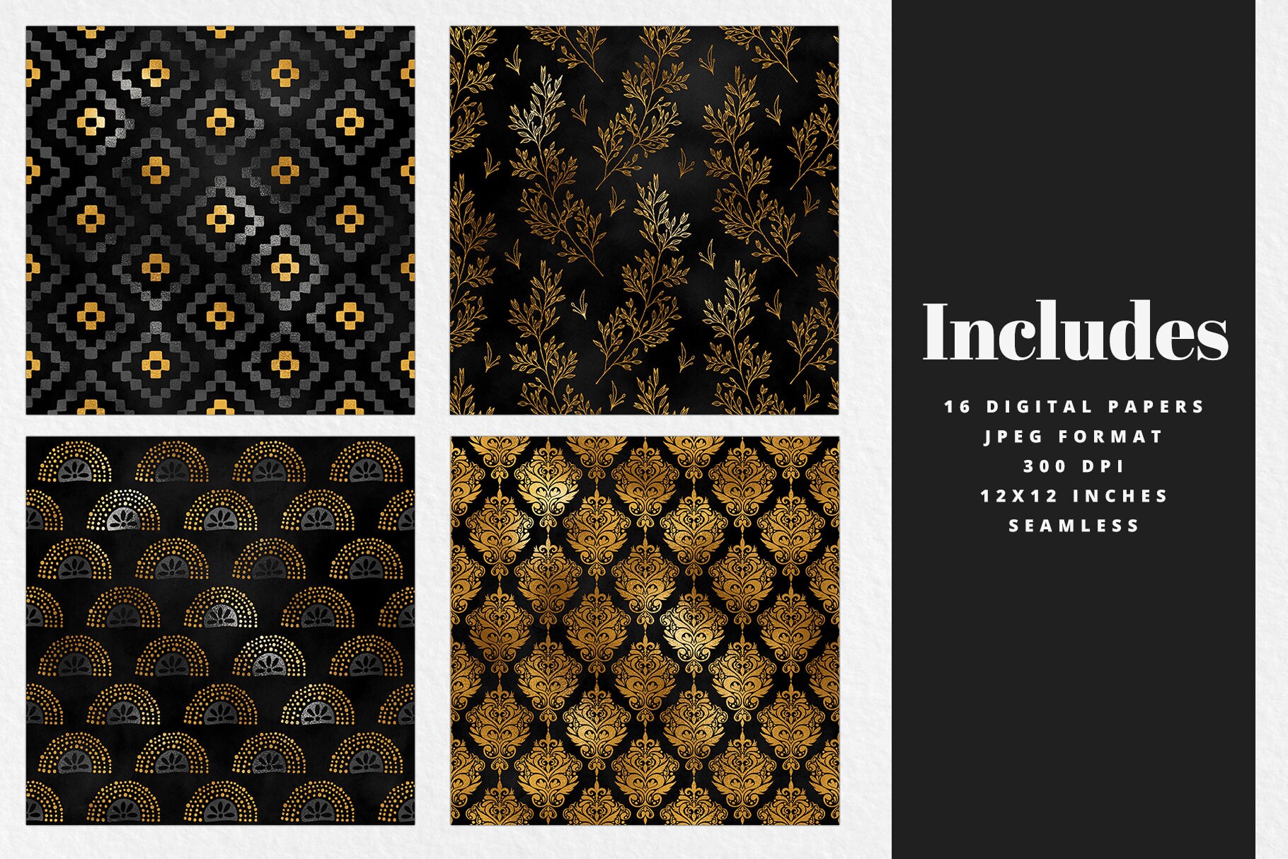 Black & Gold Foil Digital Paper Seamless Textures Elegant - Etsy