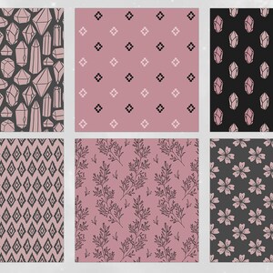 Blush & Noir Digital Paper Set, Seamless Textures, Floral Patterns ...