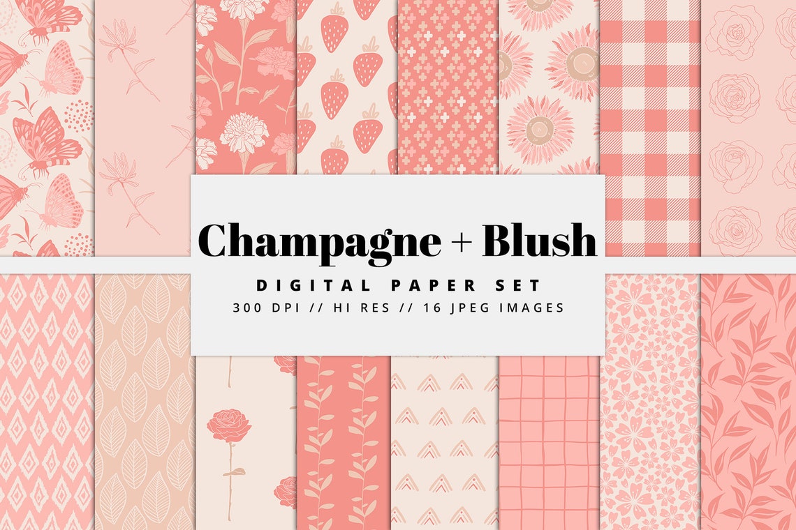 Champagne Blush Digital Paper Set Seamless Textures Floral - Etsy