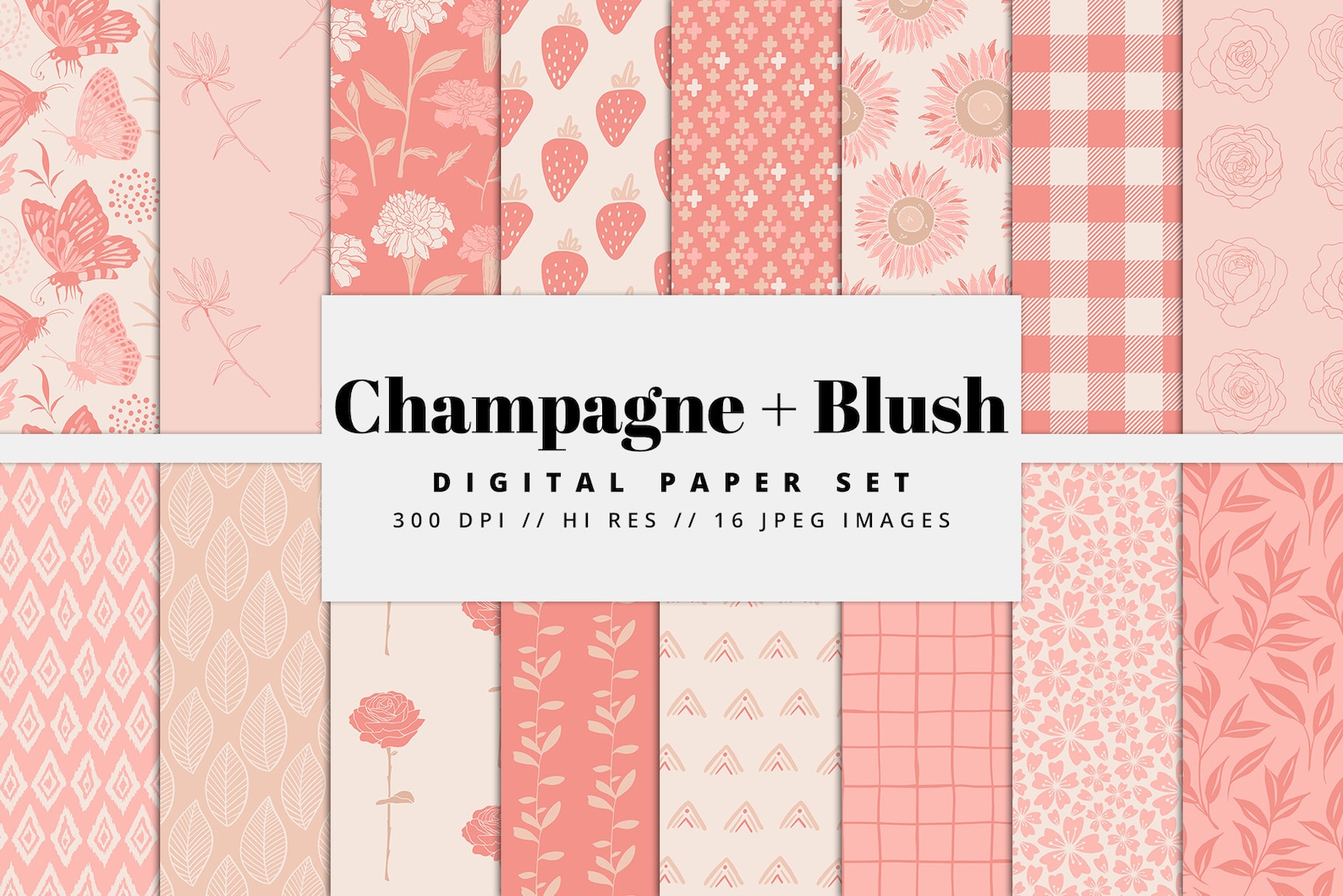 Champagne Blush Digital Paper Set Seamless Textures Floral - Etsy