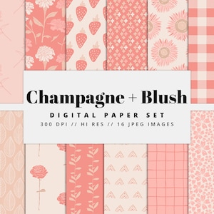 Champagne Blush Digital Paper Set, Seamless Textures, Floral Patterns ...