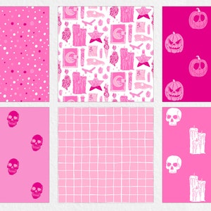 Pink Halloween Digital Paper Set, Seamless Textures, Halloween ...