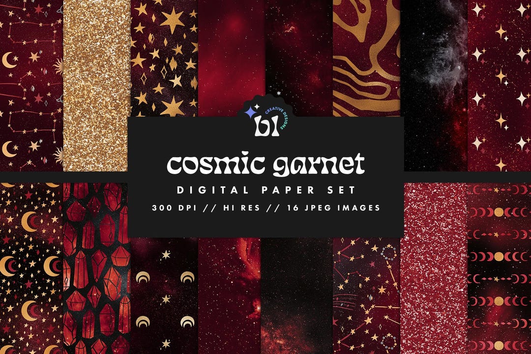 Red and Gold Galaxy Digital Paper, Celestial Patterns, Space Scrapbook ...