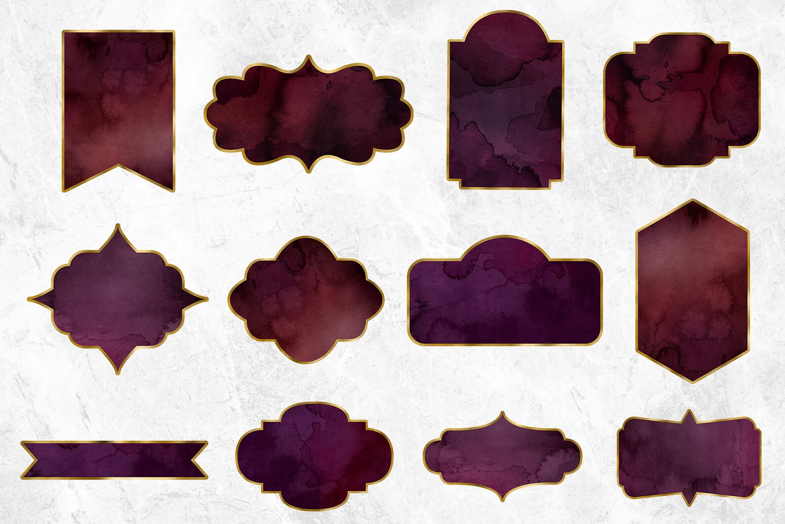 Wine and Gold Watercolor Label Frames, Watercolor Clipart, Watercolor ...
