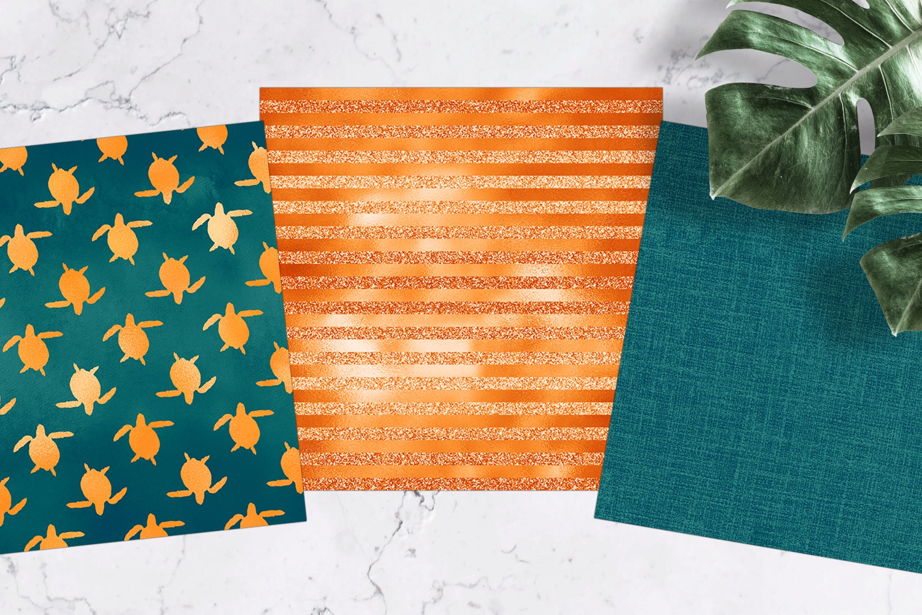 Blue & Orange Foil Digital Paper Seamless Textures Nautical - Etsy