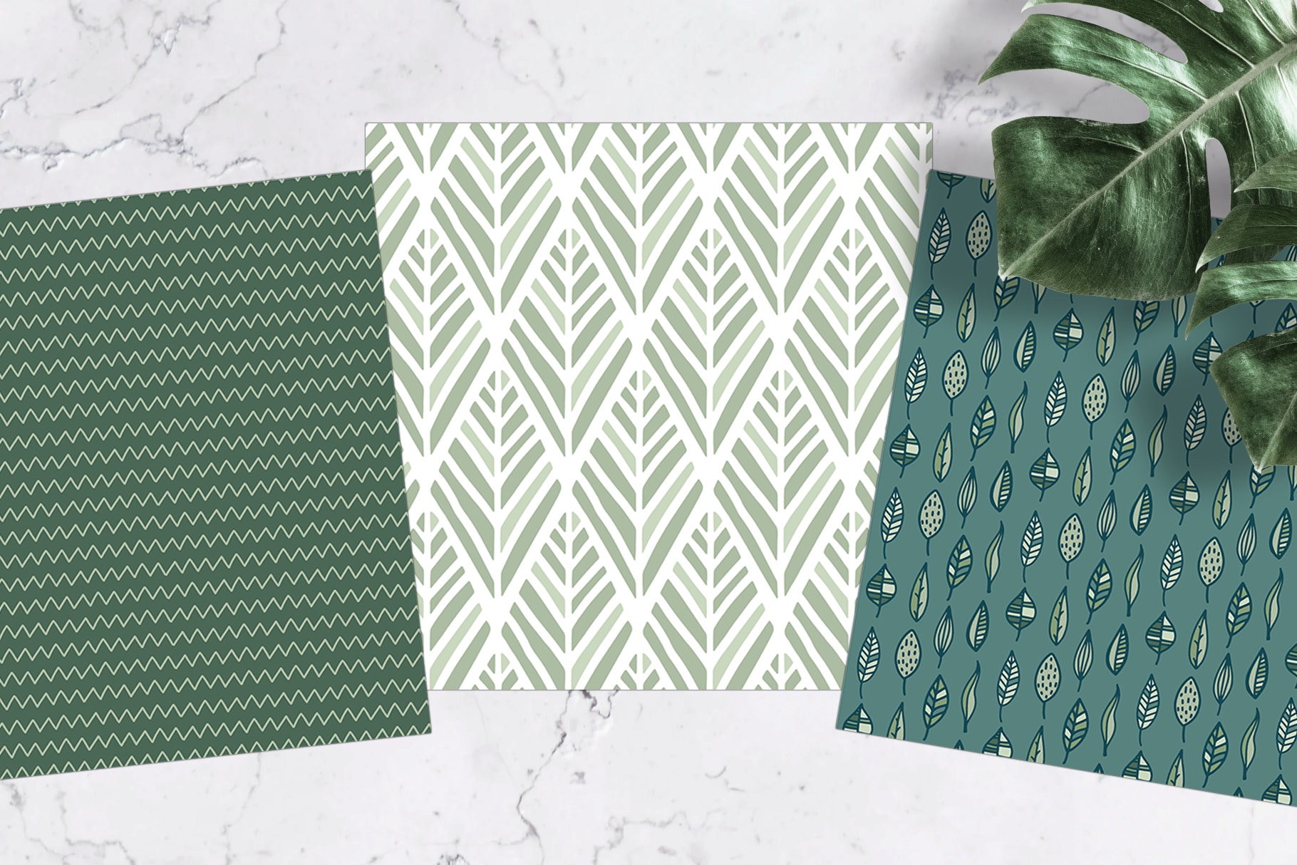 Green Botanical Digital Paper Set Seamless Textures Floral - Etsy