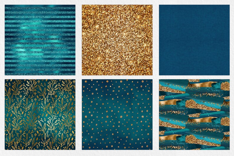 Ocean Gold Foil Digital Paper Seamless Textures Teal - Etsy Canada