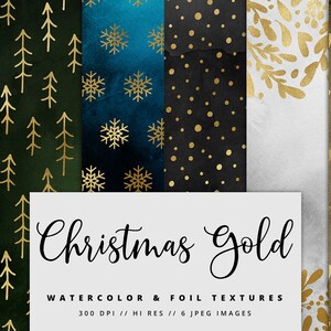 Christmas Gold Foil Watercolor Digital Paper, Holiday Digital Paper ...