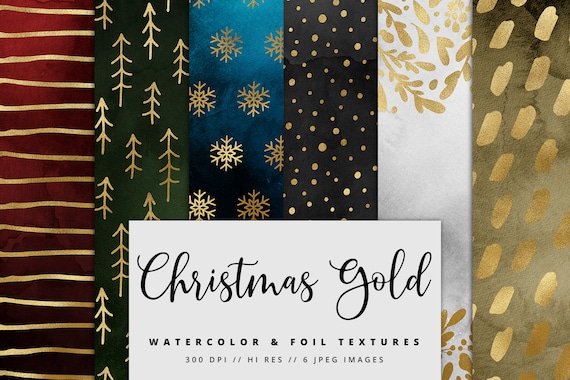 Christmas Gold Foil Watercolor Digital Paper Holiday Digital - Etsy