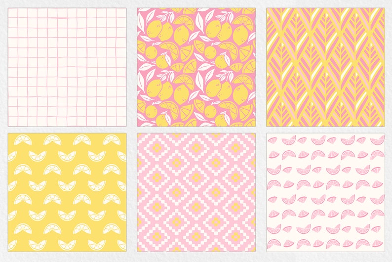 Lemon Digital Paper Set Seamless Textures Summer Patterns - Etsy