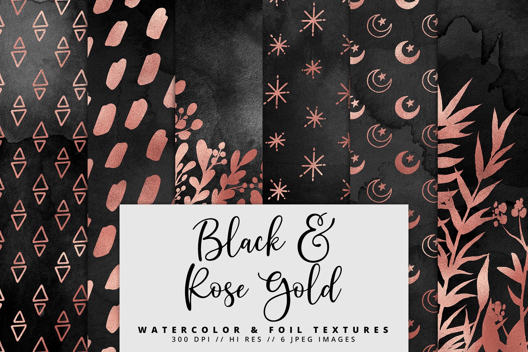 Black and Rose Gold Foil Watercolor Digital Paper Watercolor - Etsy
