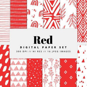 Red and White Digital Paper, Hand Drawn, Floral, Geometric, Printable ...