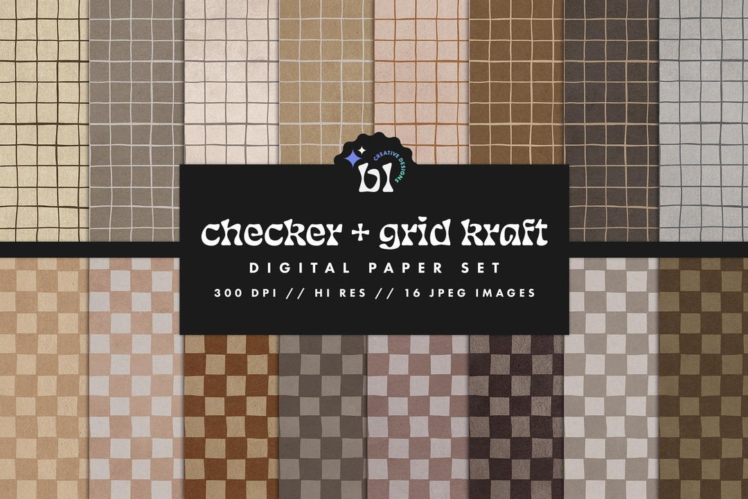 Checker and Grid Kraft Digital Paper Pack – Grid Kraft Textures for ...